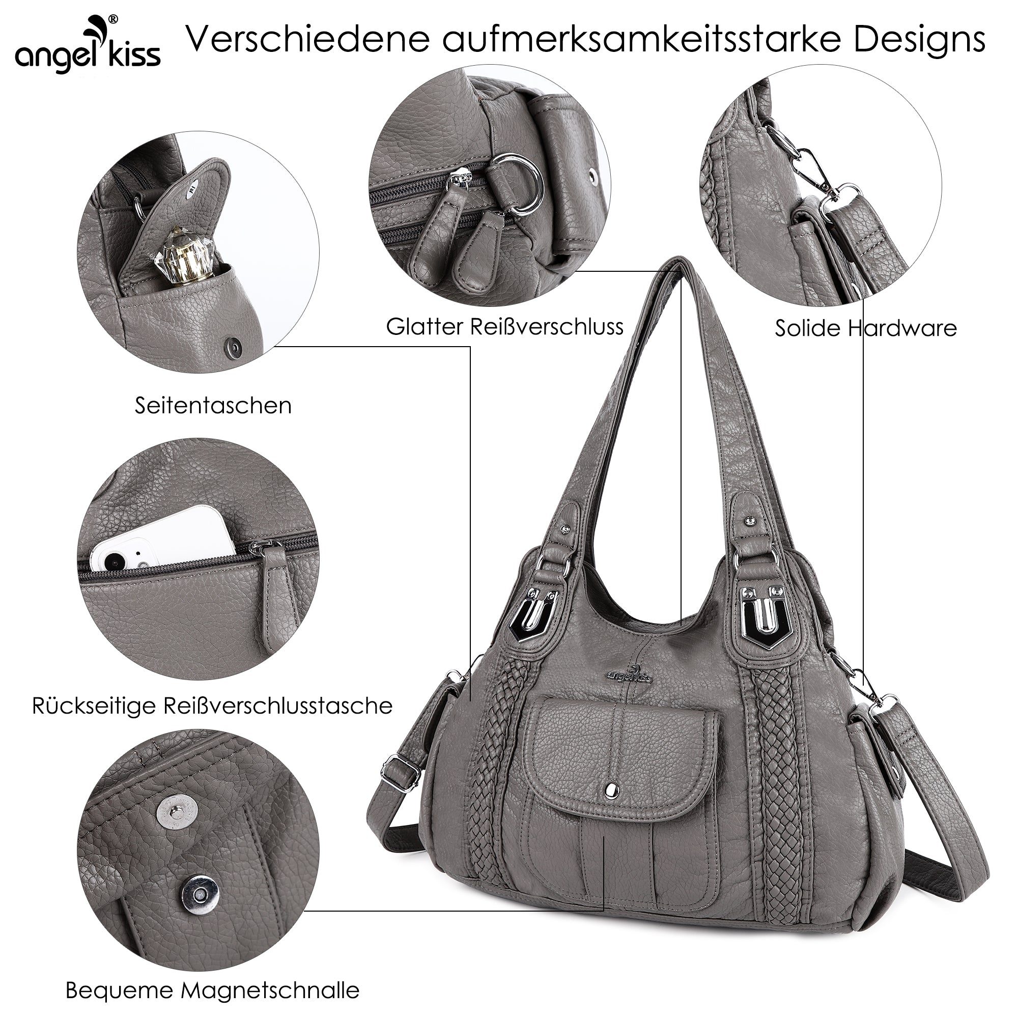 Woven Trim Washed Vegan Leather Hobo Bag – Angelkiss Bag